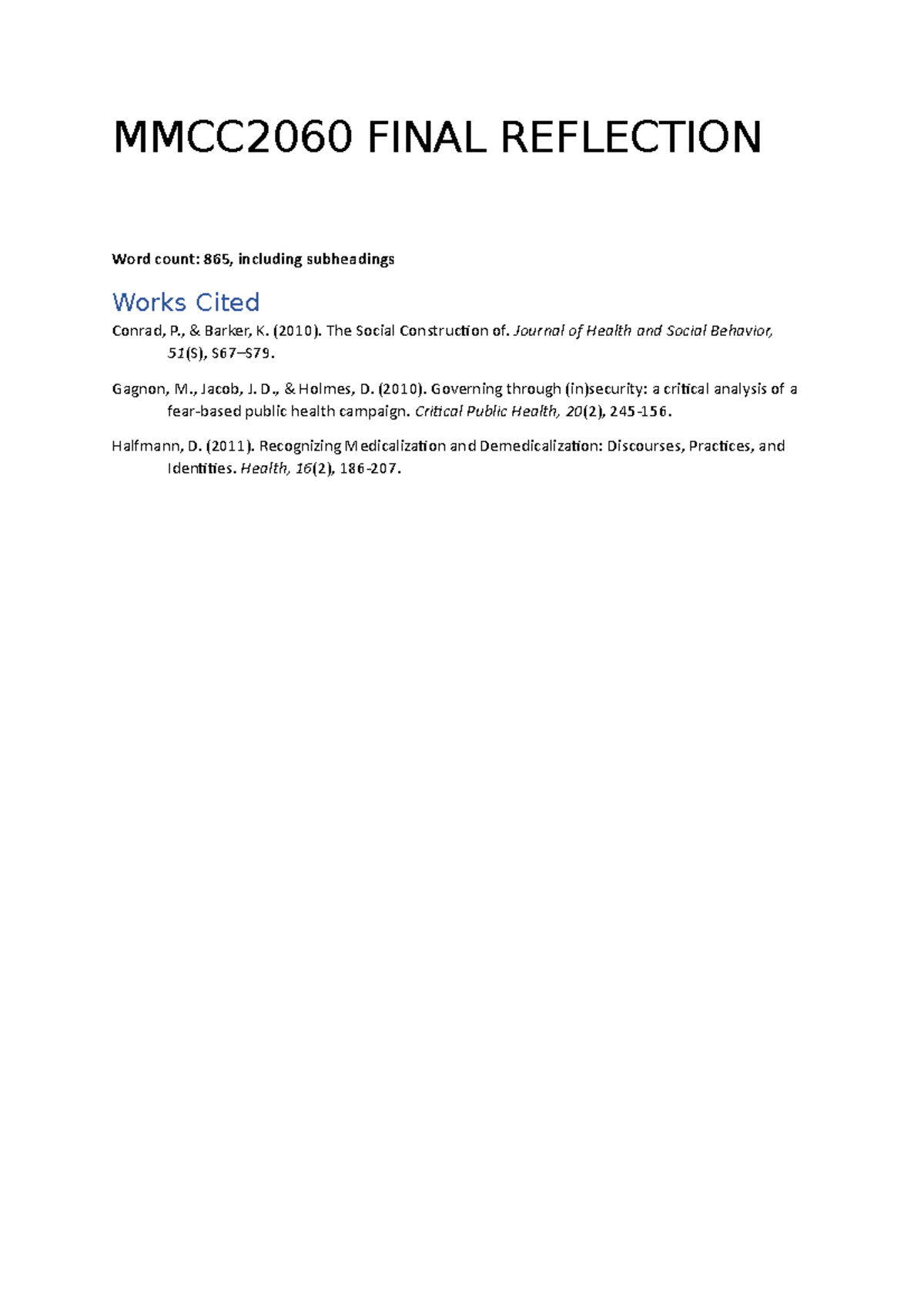 MMCC2060 Final Reflection MMCC2060 FINAL REFLECTION Word Count 865 mmcc2060-final-reflection-mmcc2060-final-reflection-word-count-865