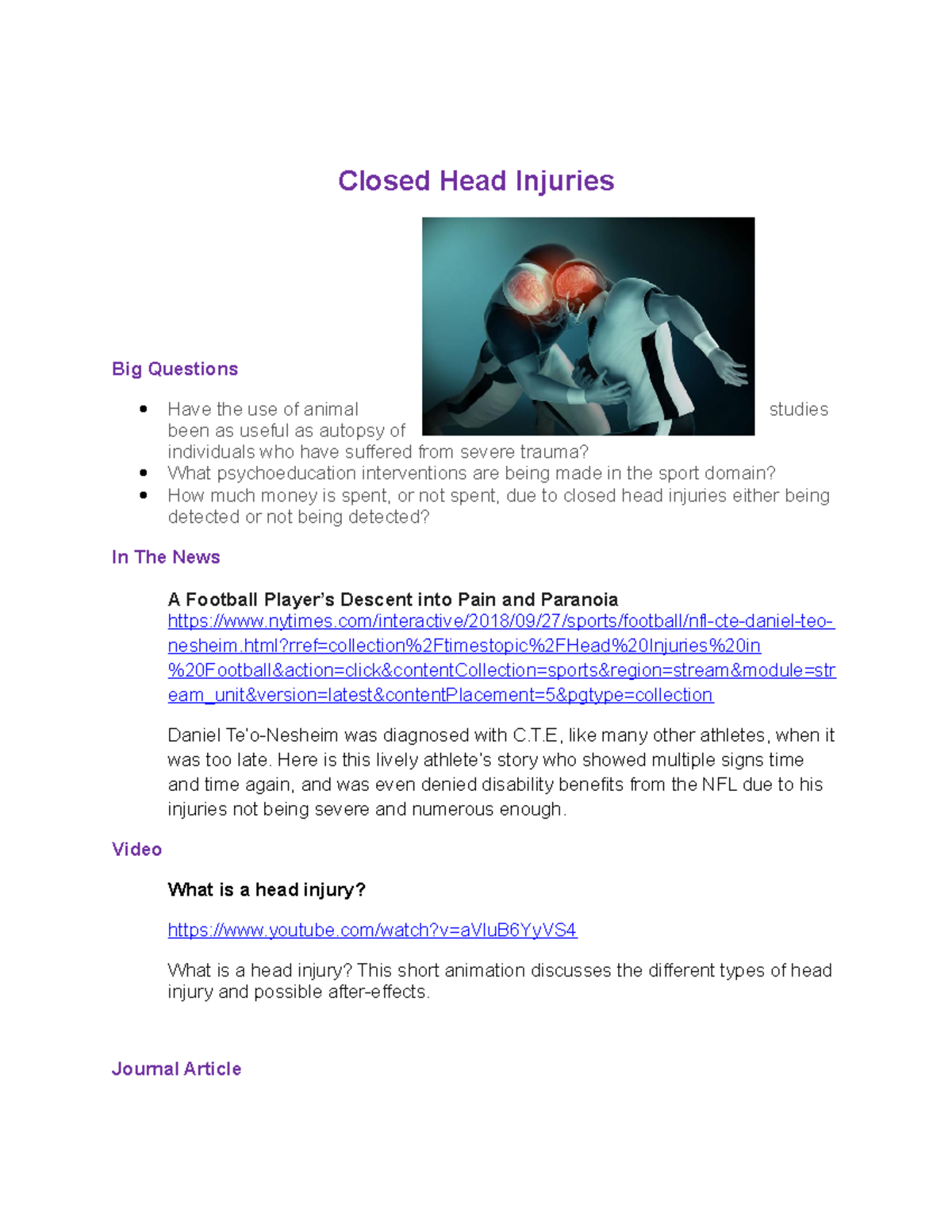 Closed Head Injuries - Here is this lively athlete’s story who showed ...