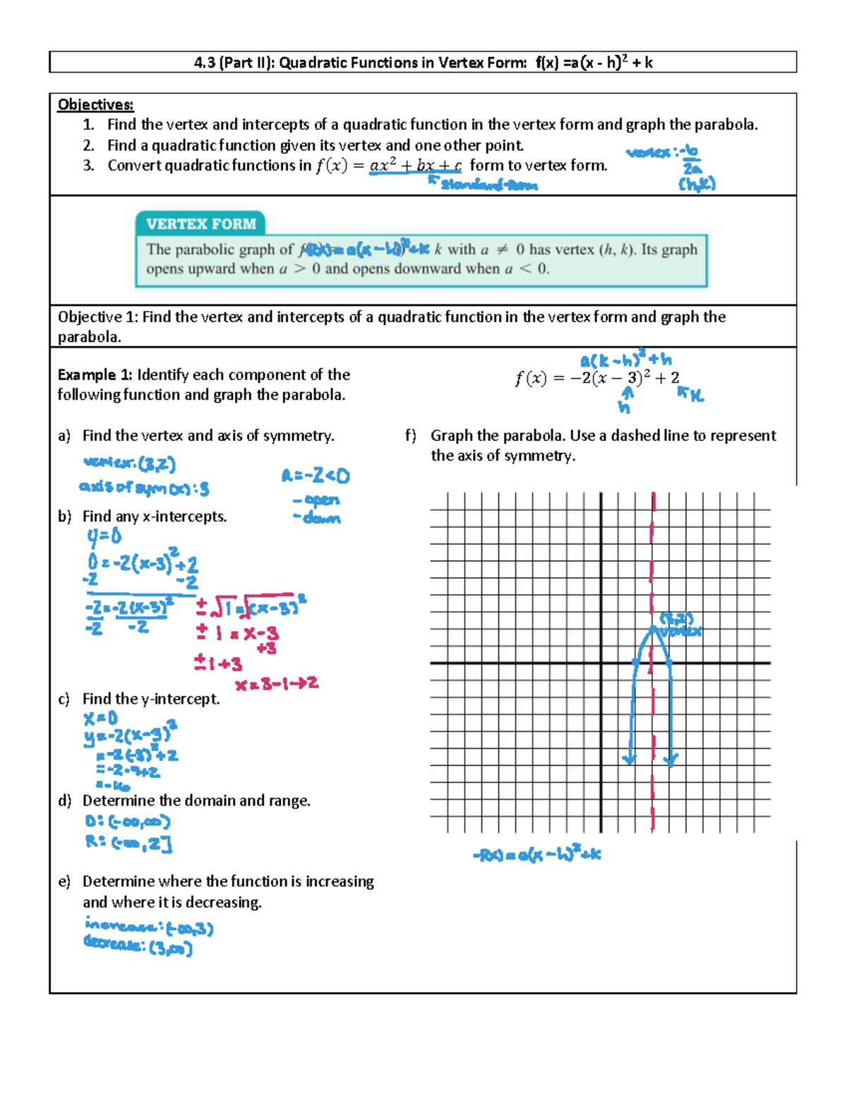 Unit III 4.3(2)guided notes ( Quadratic Functions IN Vertex FORM) - 4 ... Unit III 4.3(2)guided notes ( Quadratic Functions IN Vertex FORM) - 4 ...