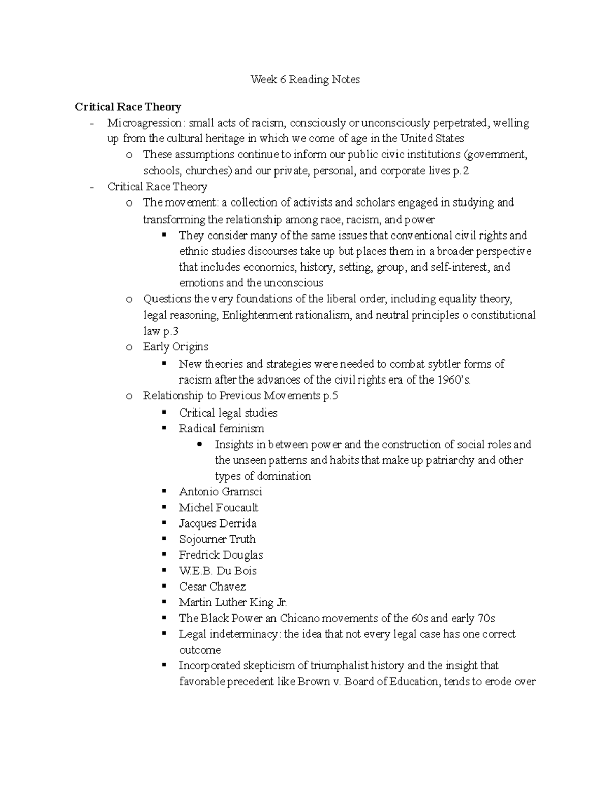 COMM 120 Reading Notes CRT - Week 6 Reading Notes Critical Race Theory ...