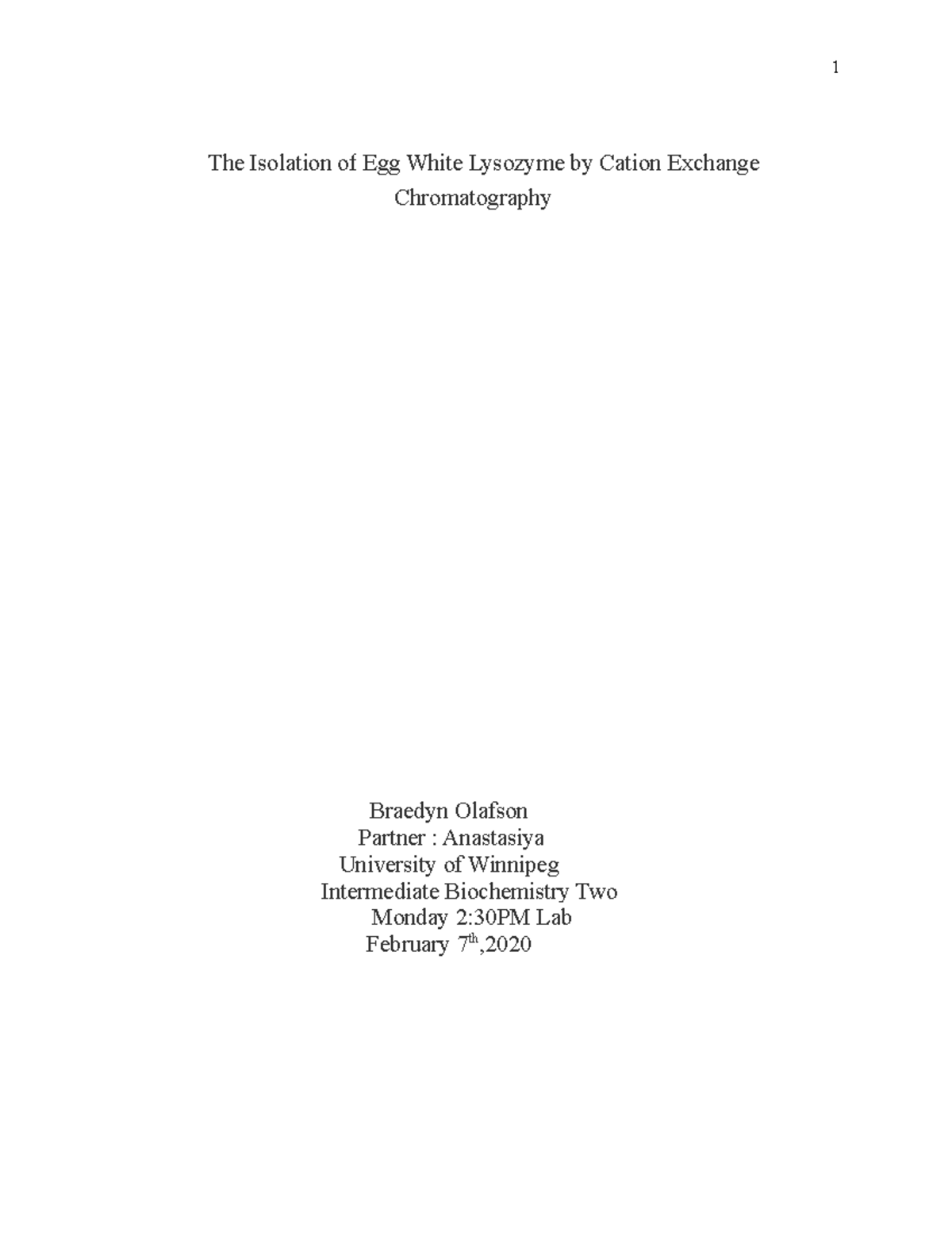 The Isolation of Egg White Lysozyme by Cation Exchange Chromatography ...
