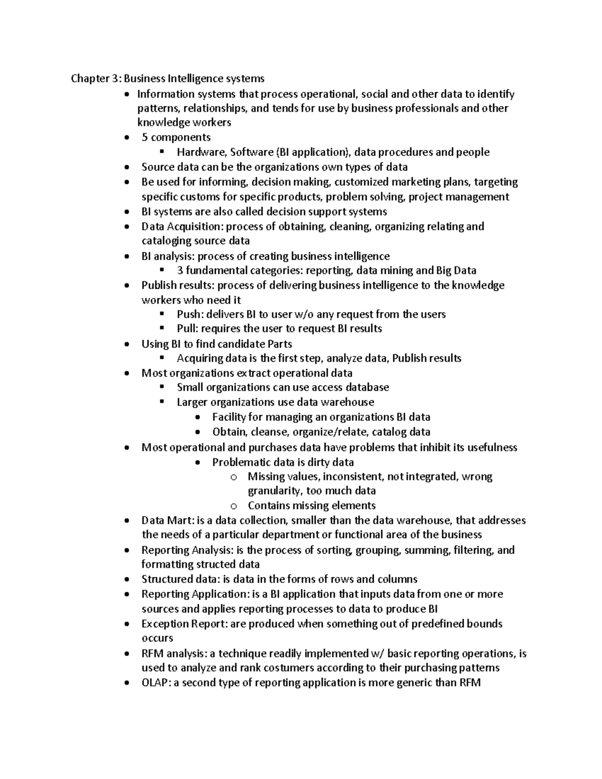 Mod 3 Notes - Chapter 3: Business Intelligence systems - Information ...