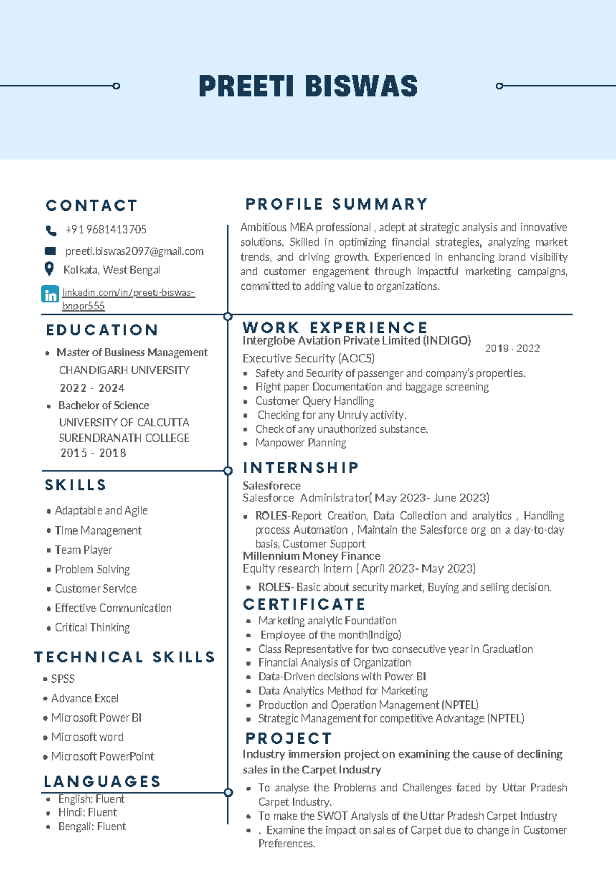 Preeti Resume-2 - Summary Marketing Management II - C O N T A C T +91 9681413705 preeti@gmail ...