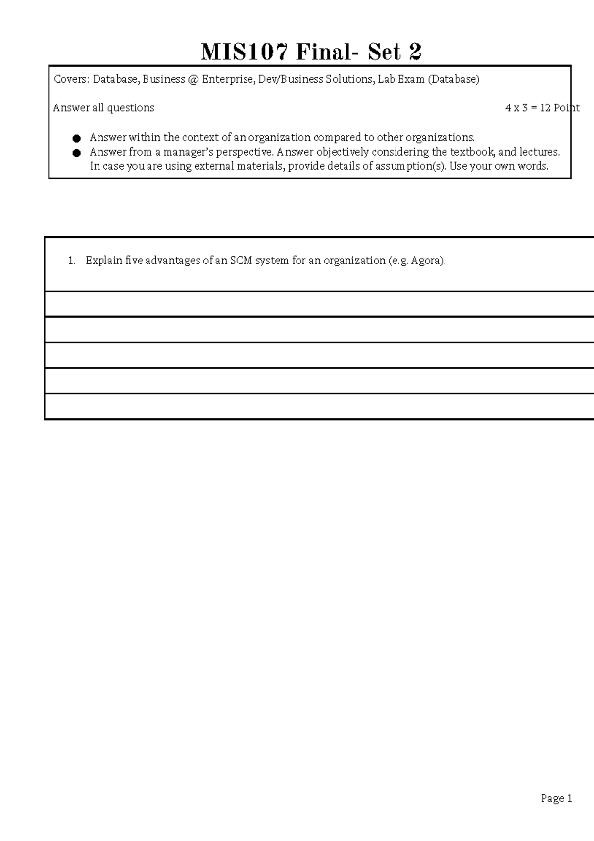 MIS107 Final- Set 2 - Exam Question - MIS107 Final- Set 2 Covers ...