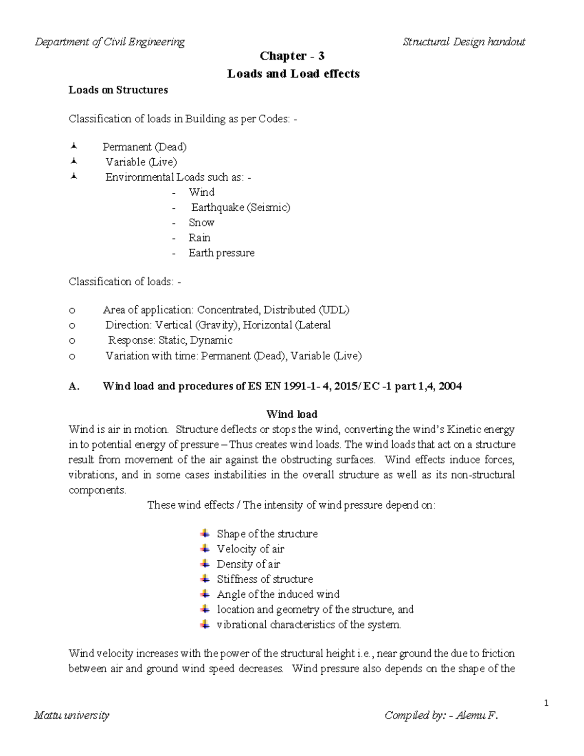 Chapter-3 - jam - 1 Chapter - 3 Loads and Load effects Loads on ...