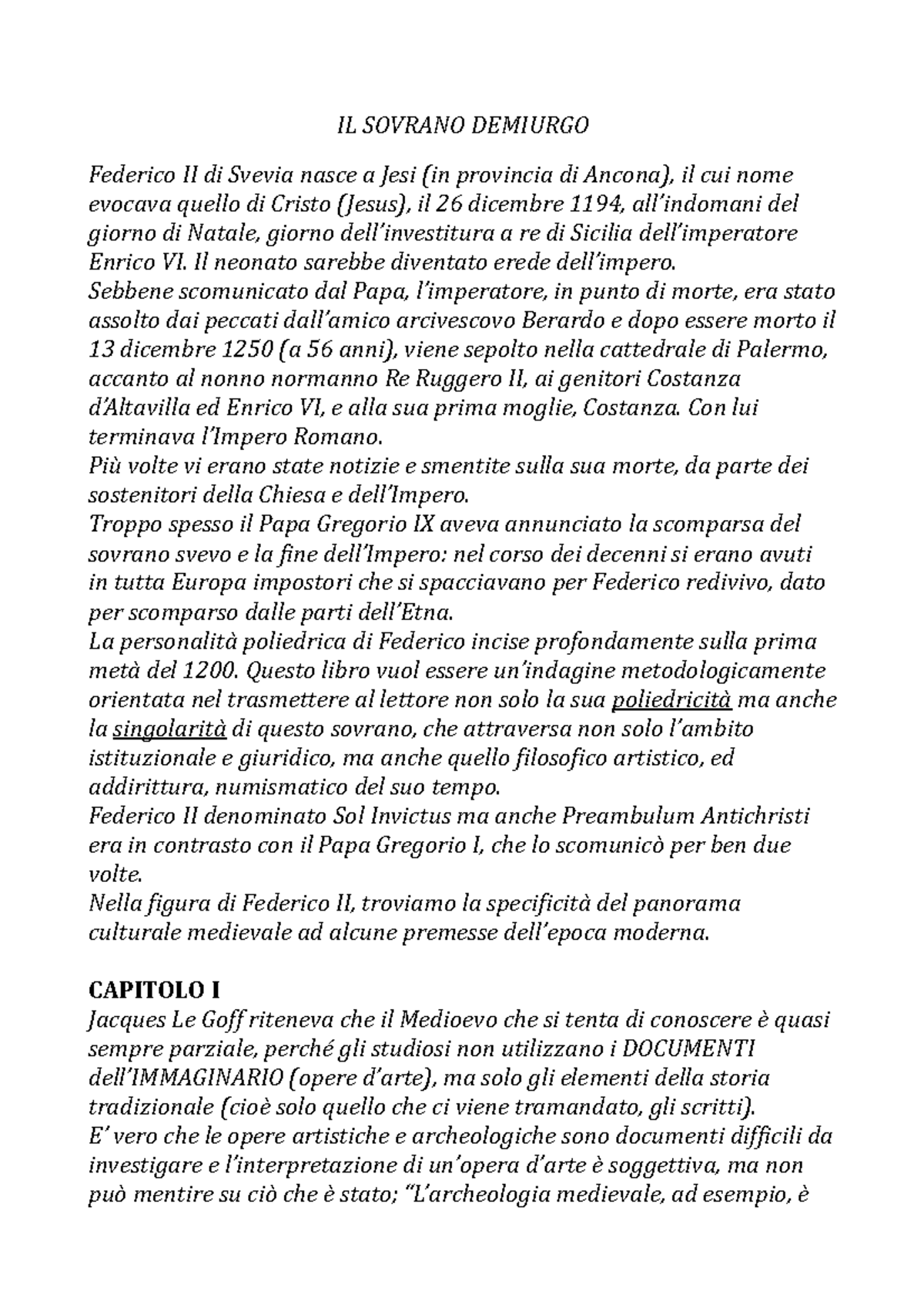 IL Sovrano Demiurgo - IL SOVRANO DEMIURGO Federico II di Svevia nasce a ...