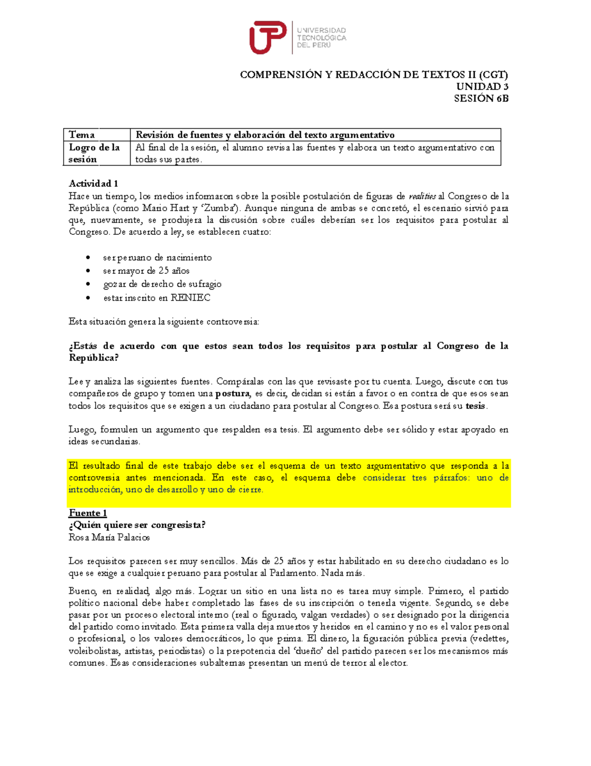 U3 S6 Texto argumentativo (requisitos Congreso) B - COMPRENSIÓN Y REDACCIÓN DE TEXTOS II (CGT ...