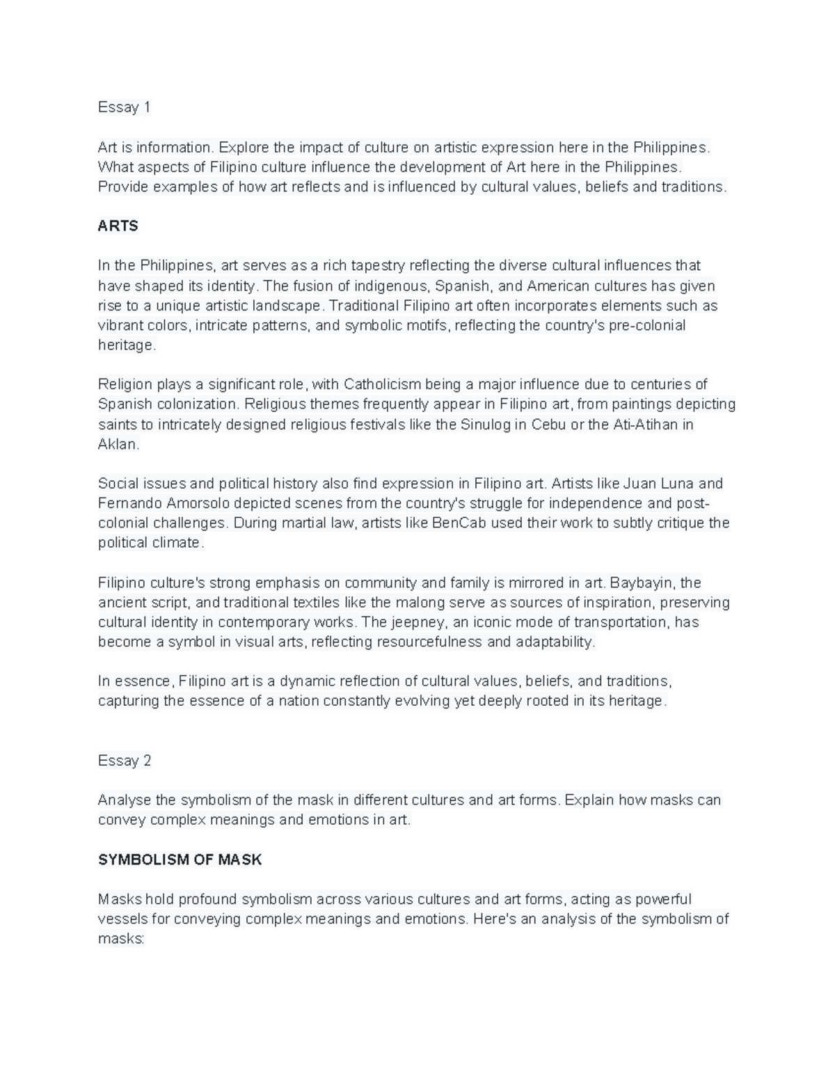 Art Appreciation - Essay 1 Art is information. Explore the impact of ...