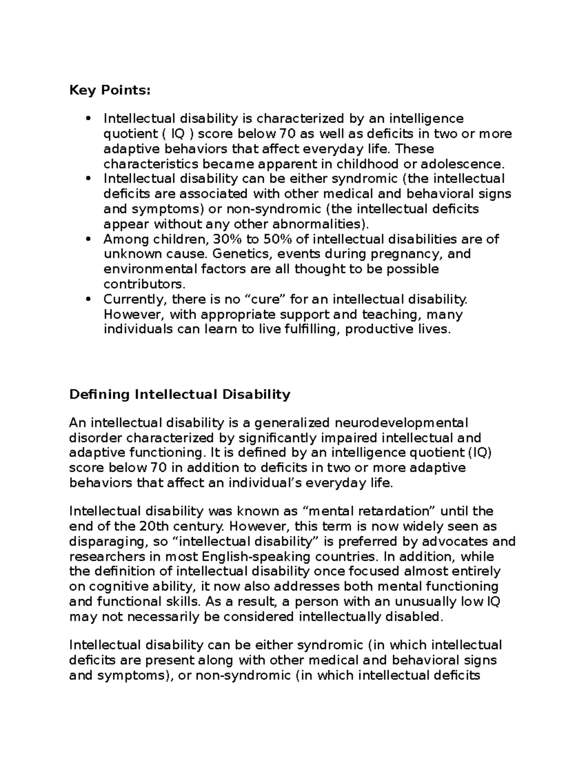 Intellectual disabilities - These characteristics became apparent in ...