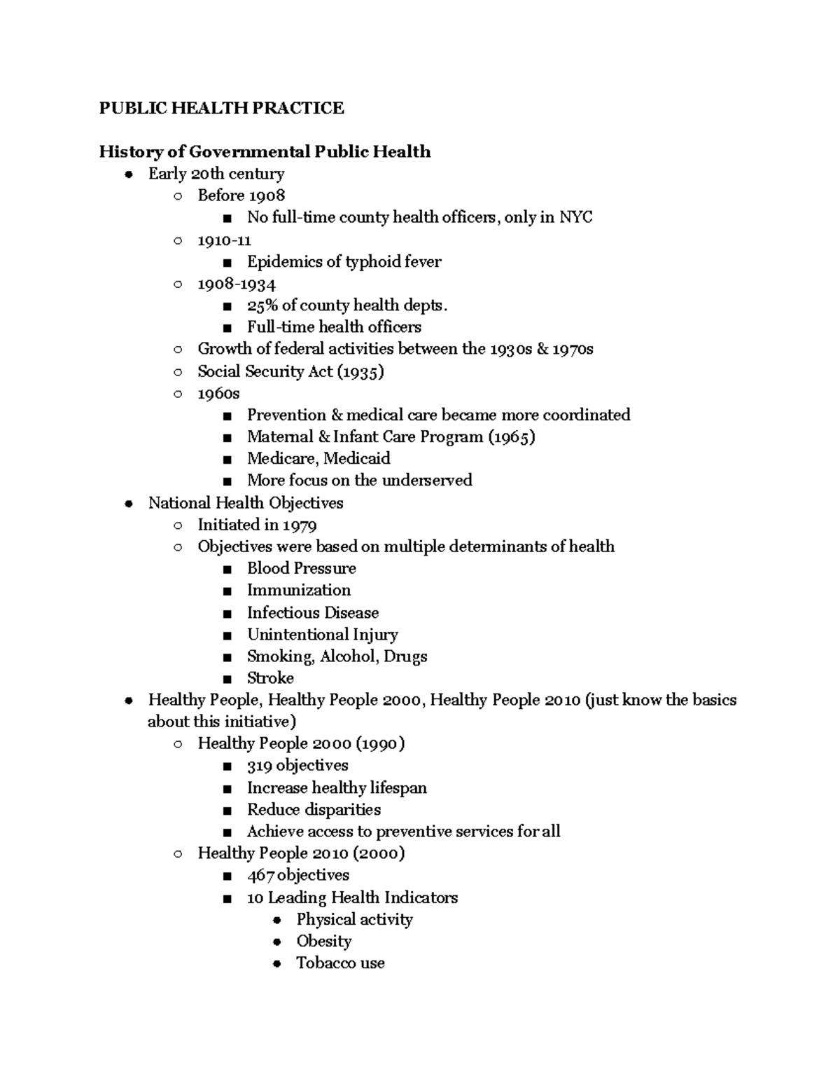 PPH Final Exam Study Guide - PUBLIC HEALTH PRACTICE History of ...