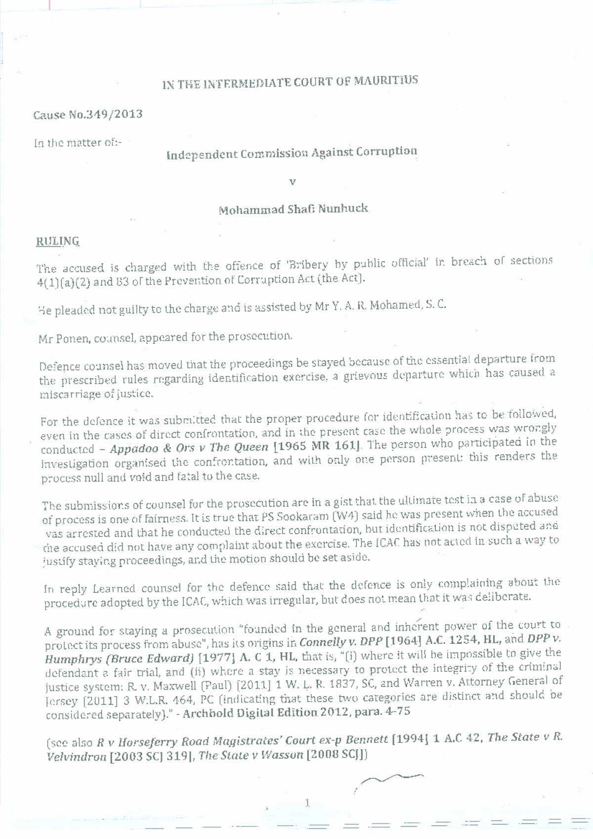 Icac v Mohammad Shafi Nunhuck - IN THE INTERMEDIATE COURT OF MAURITIUS ...