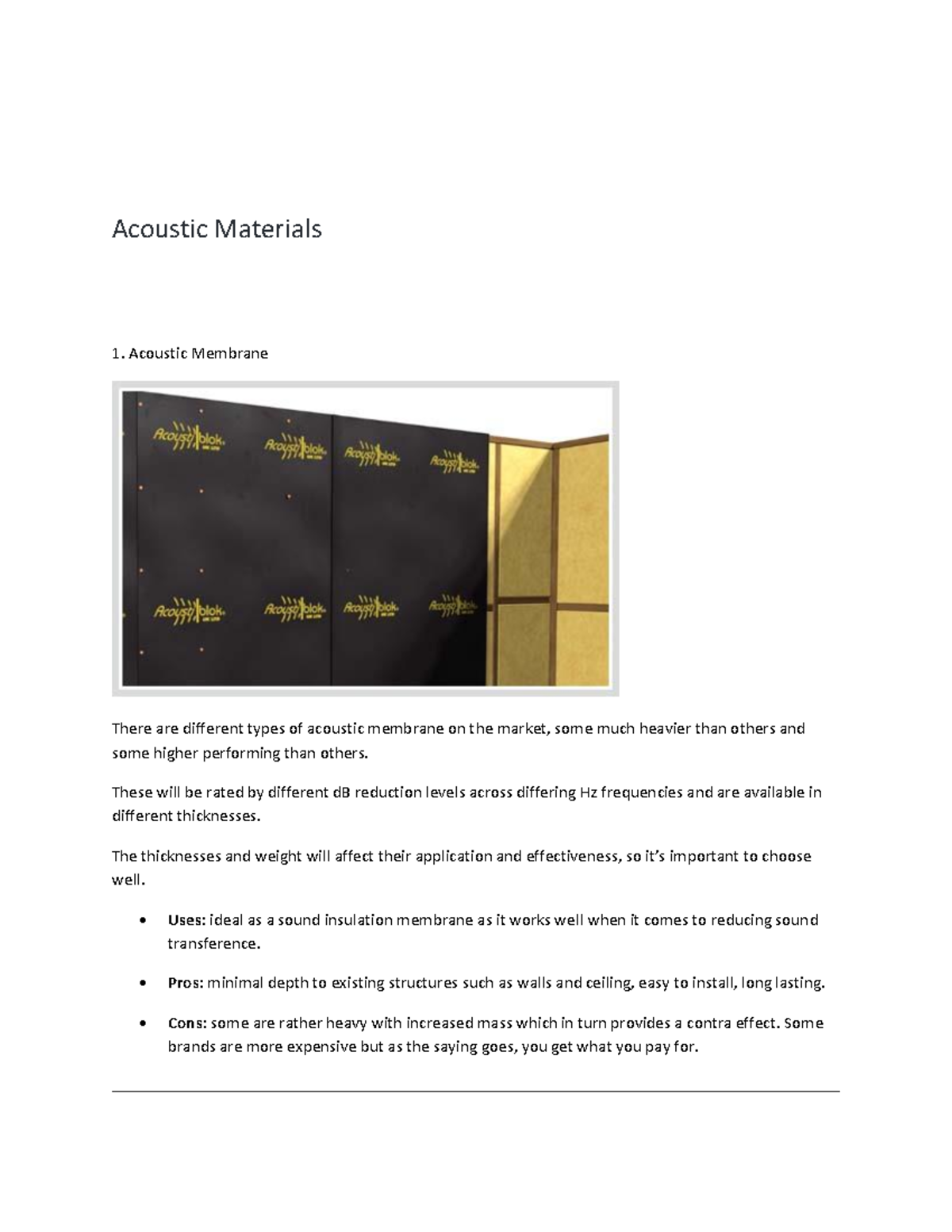 Acoustic Materials - Acoustic Membrane There are different types of ...