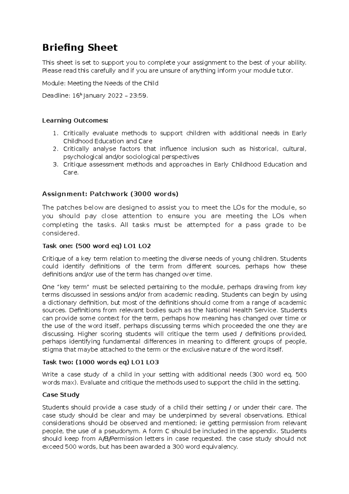 Briefing sheet MNC - my own work - Briefing Sheet This sheet is set to ...