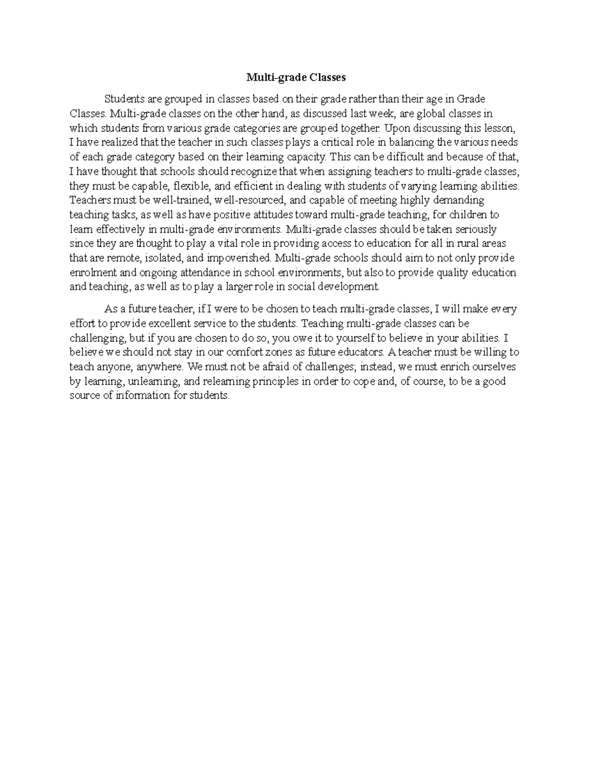 Multigrade Classes - Lecture notes in BEED 16. - Multi-grade Classes ...