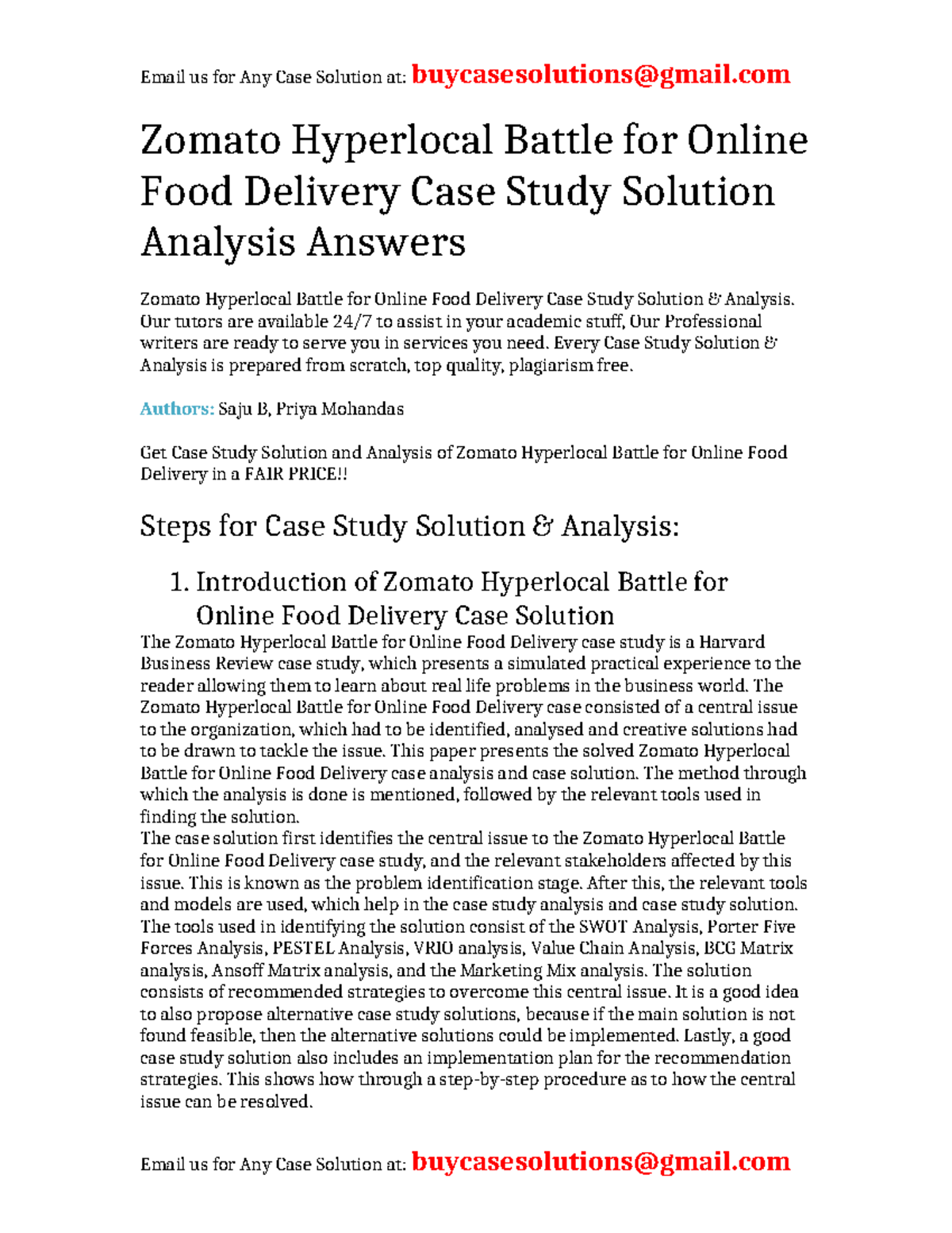 Case Solution Zomato Hyperlocal Battle for Online Food Delivery ...