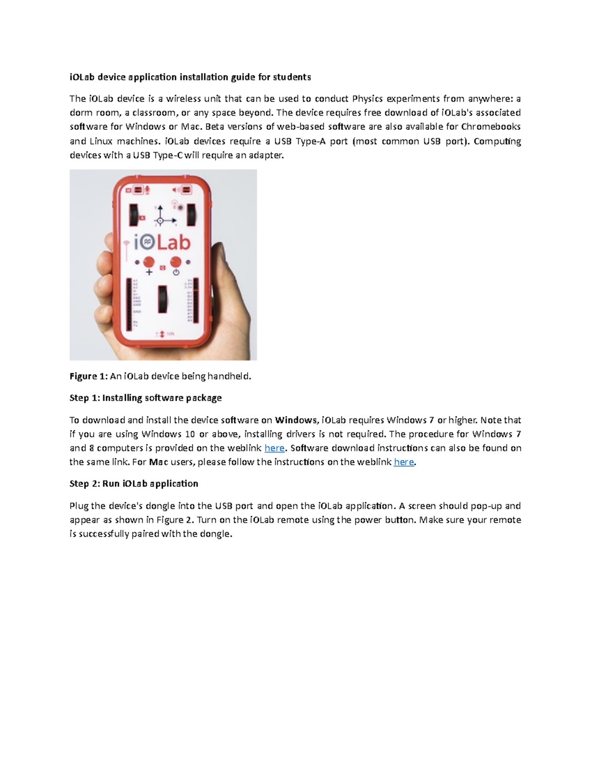 iOLab device application installation guide for students - The device ...