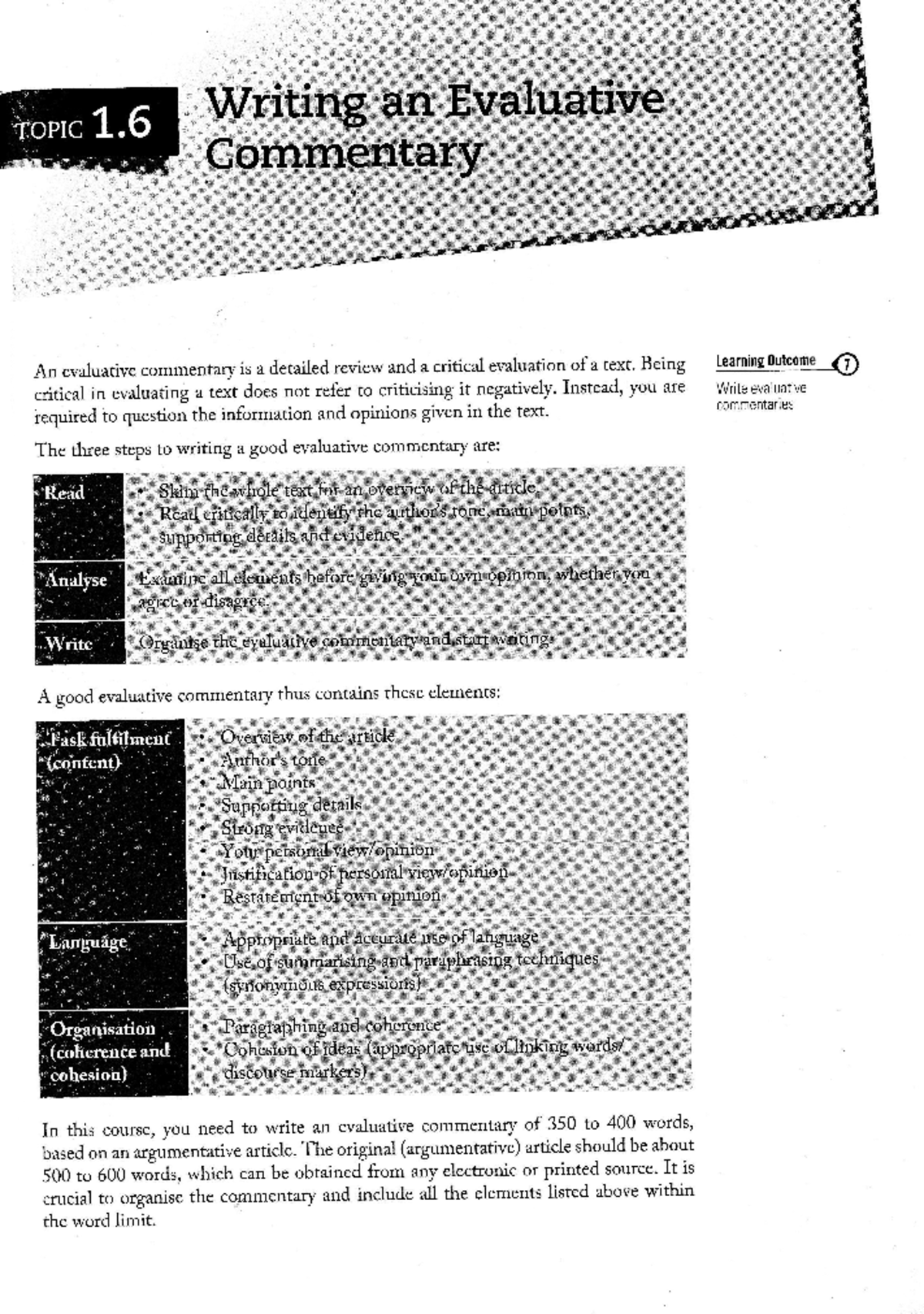 Writing an Evaluative Commentary - Integrated Language Skills II - Studocu