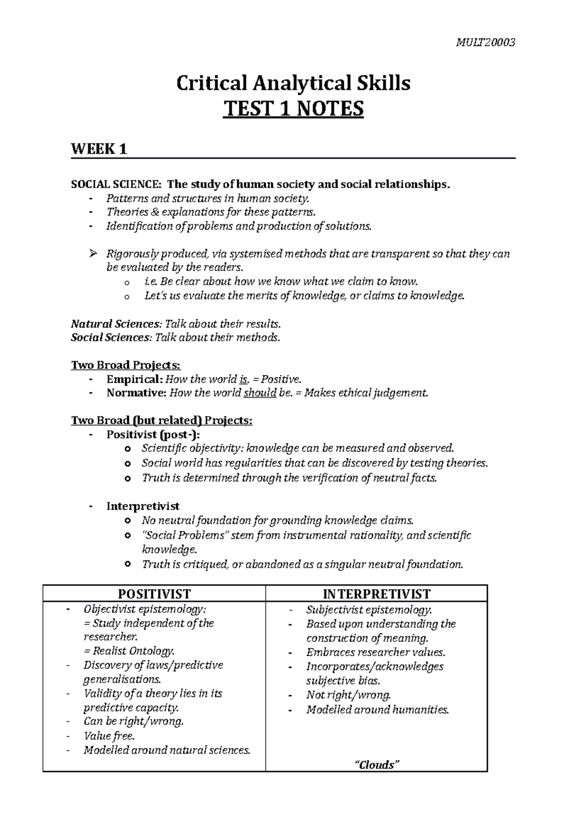 Critical Analytical Skills TEST 1 NOTES - Patterns and structures in ...