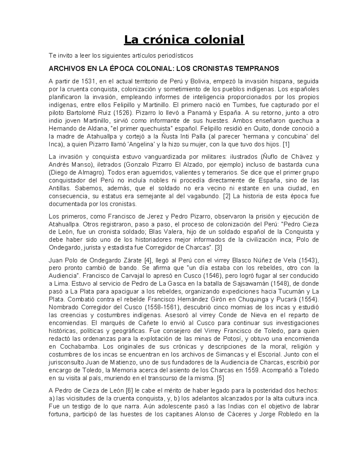 La crónica colonial - narracion de hechos reales en bolivia durante la colonia - La crónica ...
