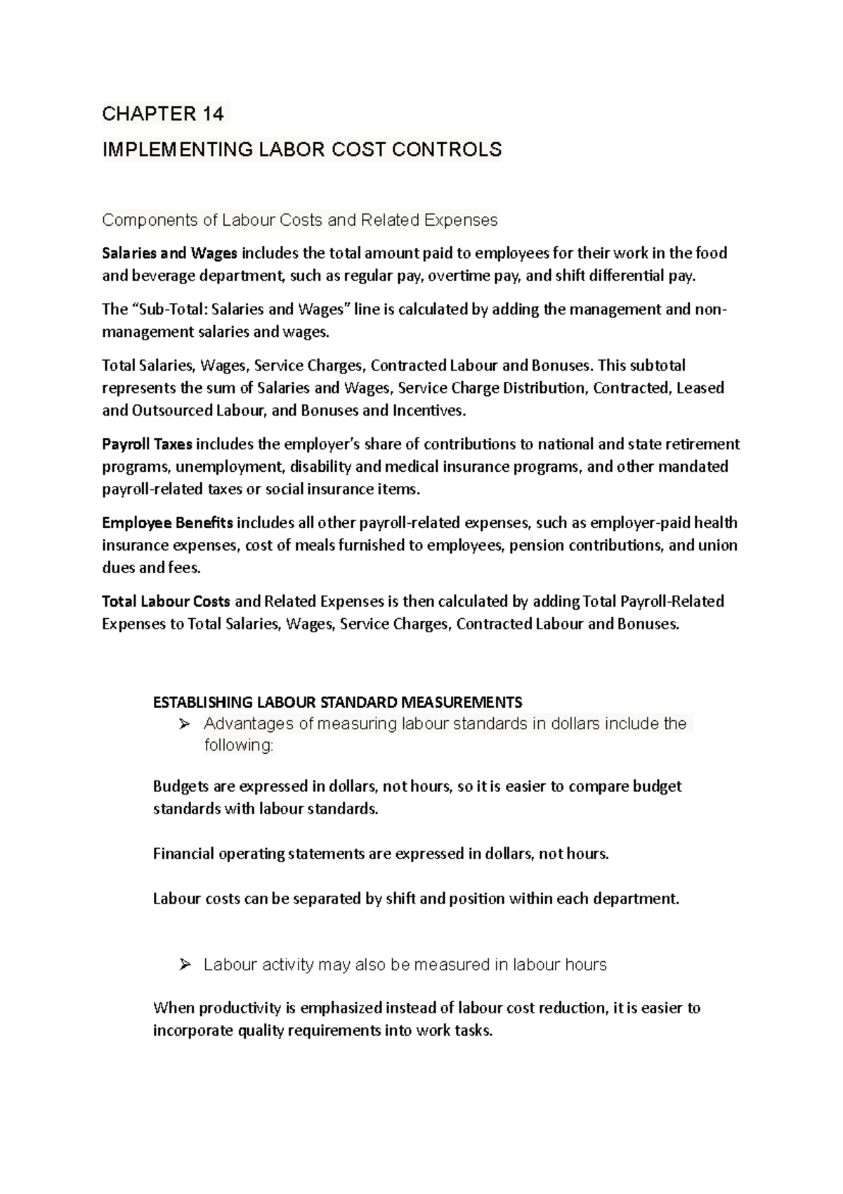 Chapter 14 Implementing Labor COST Controls - CHAPTER 14 IMPLEMENTING ...