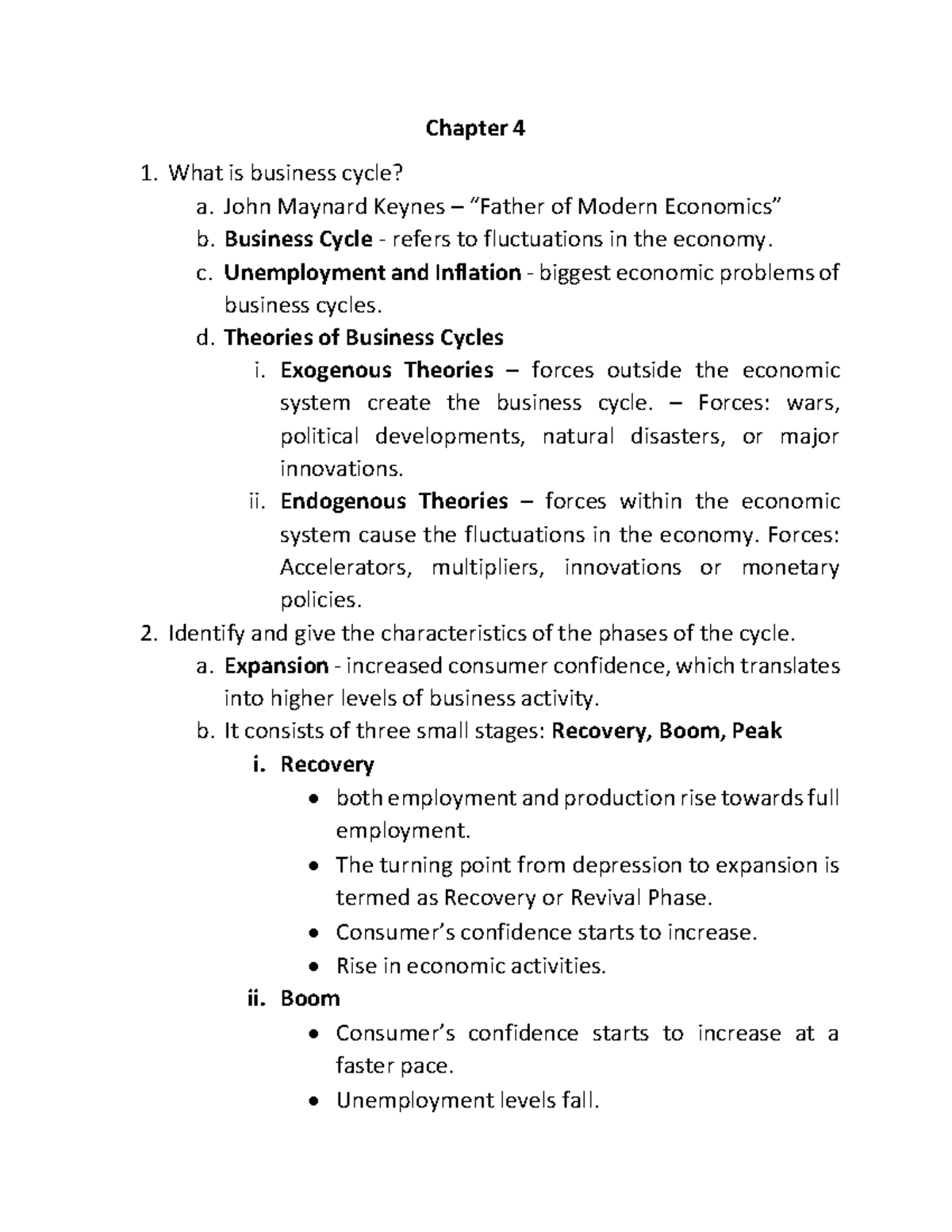 Chapter 4 - Business Cycle - Chapter 4 What is business cycle? a. John ...