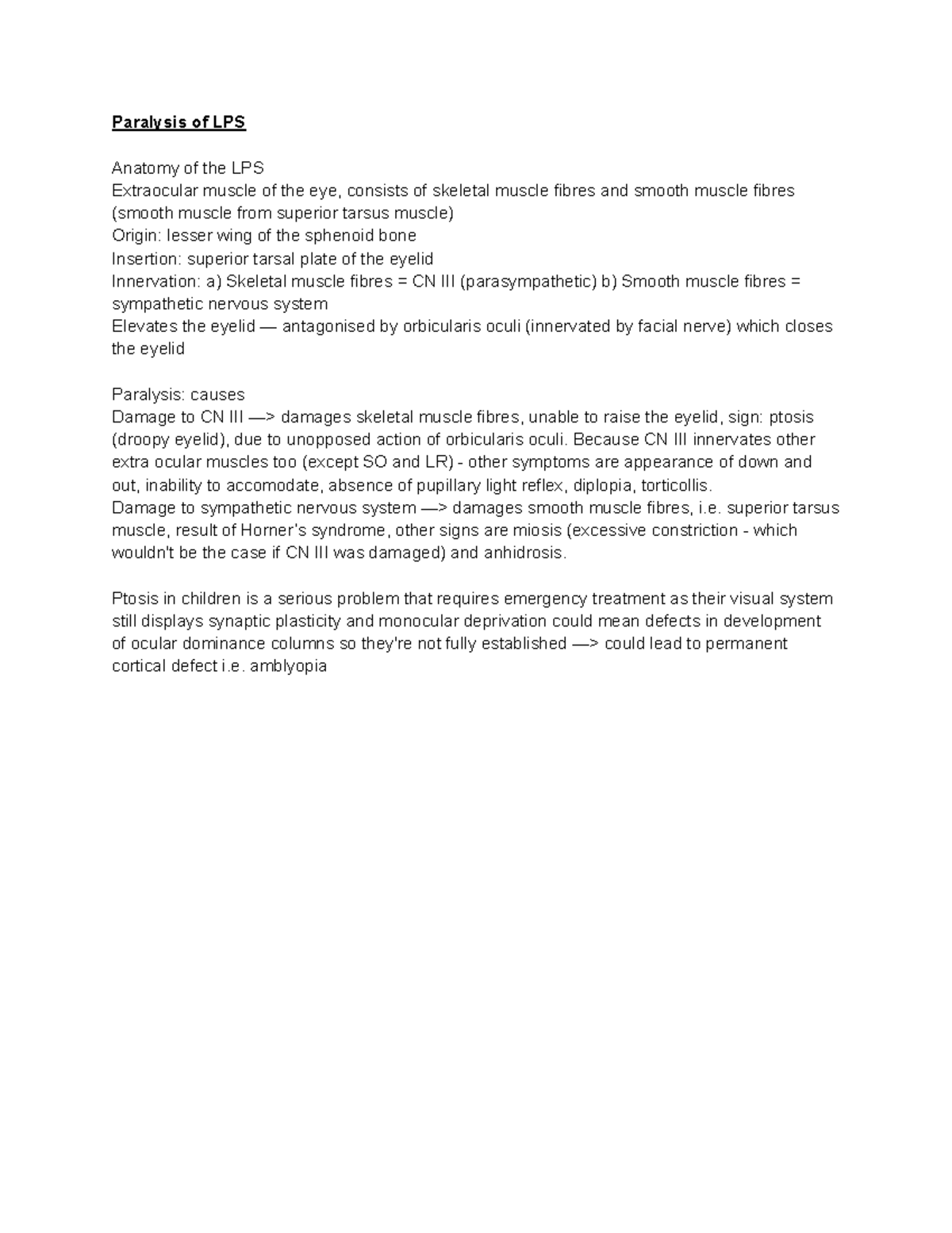 7 Summary of Paralysis of LPS - Paralysis of LPS Anatomy of the LPS ...