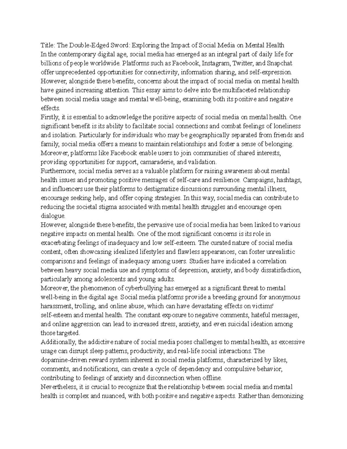 Title The Double-Edged Sword Exploring the Impact of Social Media on ...