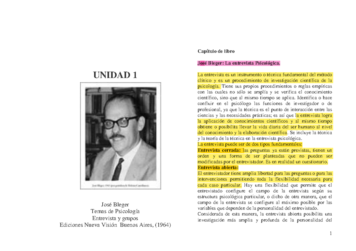 La entrevista - Jose Bleger - UNIDAD 1 José Bleger Temas de Psicología ...