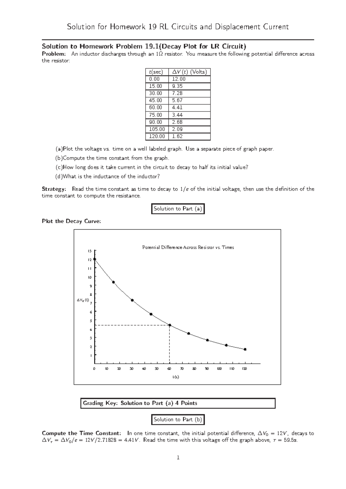 Homework-19-sln - OR HW 19 - Solution for Homework 19 RL Circuits and ...