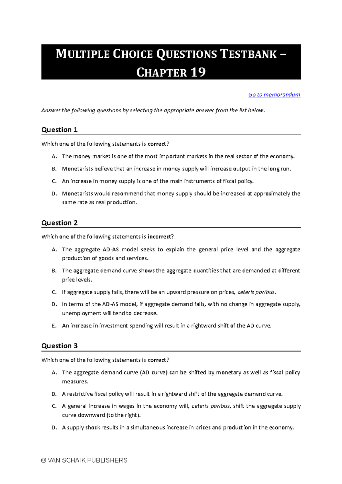 Economics 5 MCQ C19 - QUESTIONS - MULTIPLE CHOICE QUESTIONS TESTBANK ...