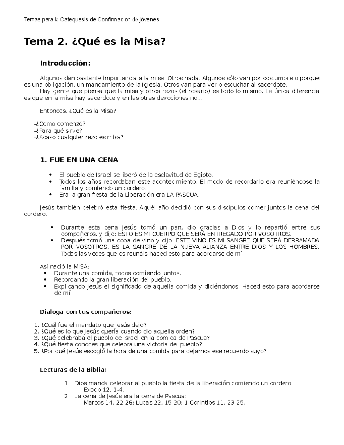 2 - Que es la Misa - La misa - Tema 2. ¿Qué es la Misa? Introducción ...