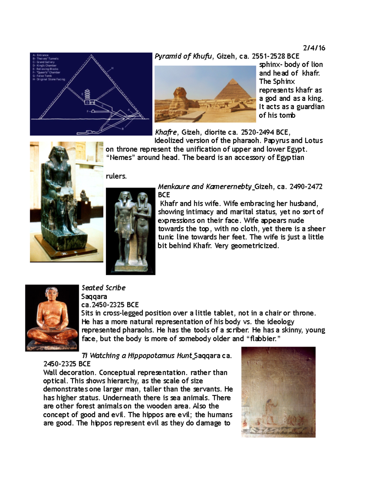 ANCIENT EGYPT lecture notes - Pyramid of Khufu, Gizeh, ca. BCE body of ...