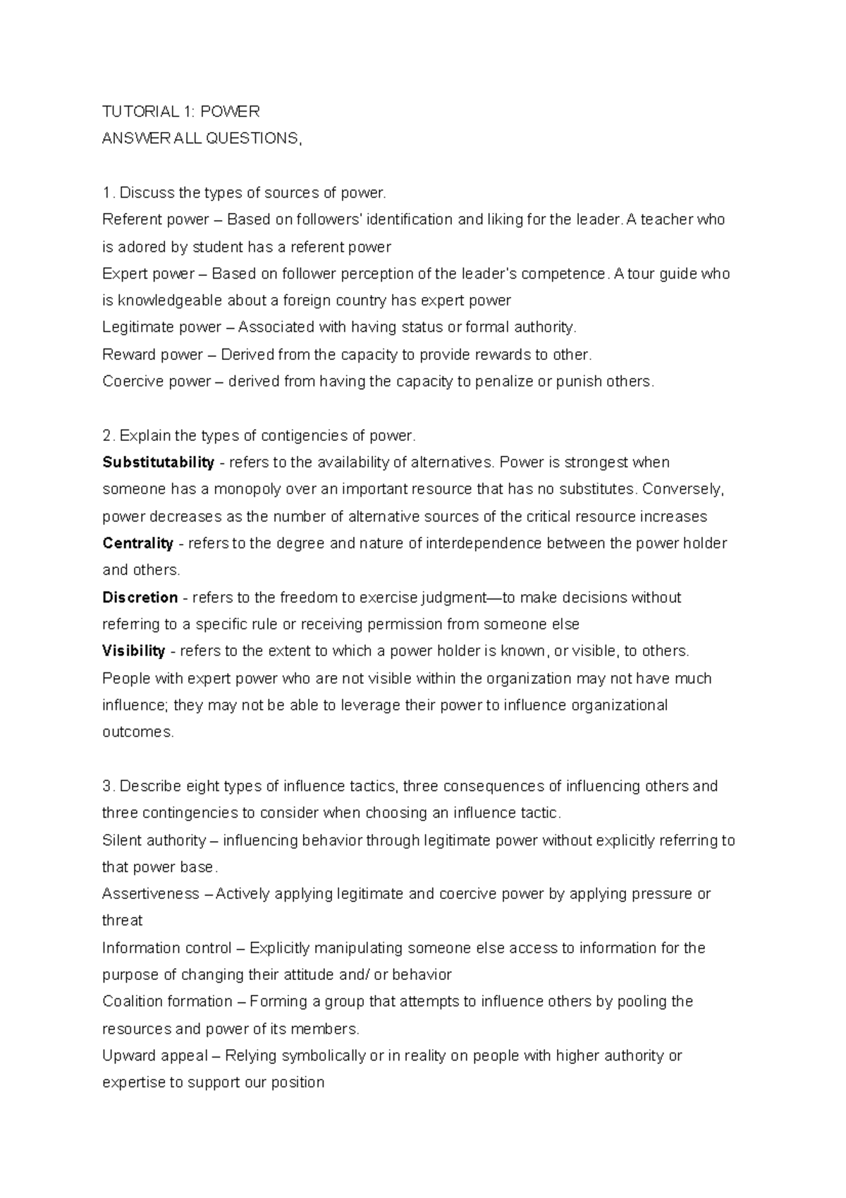 Tutorial- Power new - TUTORIAL 1: POWER ANSWER ALL QUESTIONS, Discuss ...