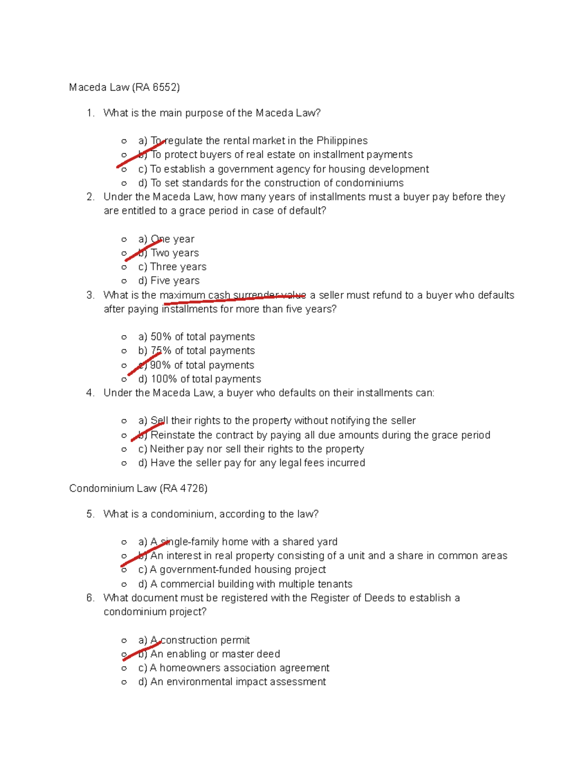 Maceda and condo law practice questions - Maceda Law (RA 6552) 1. What ...