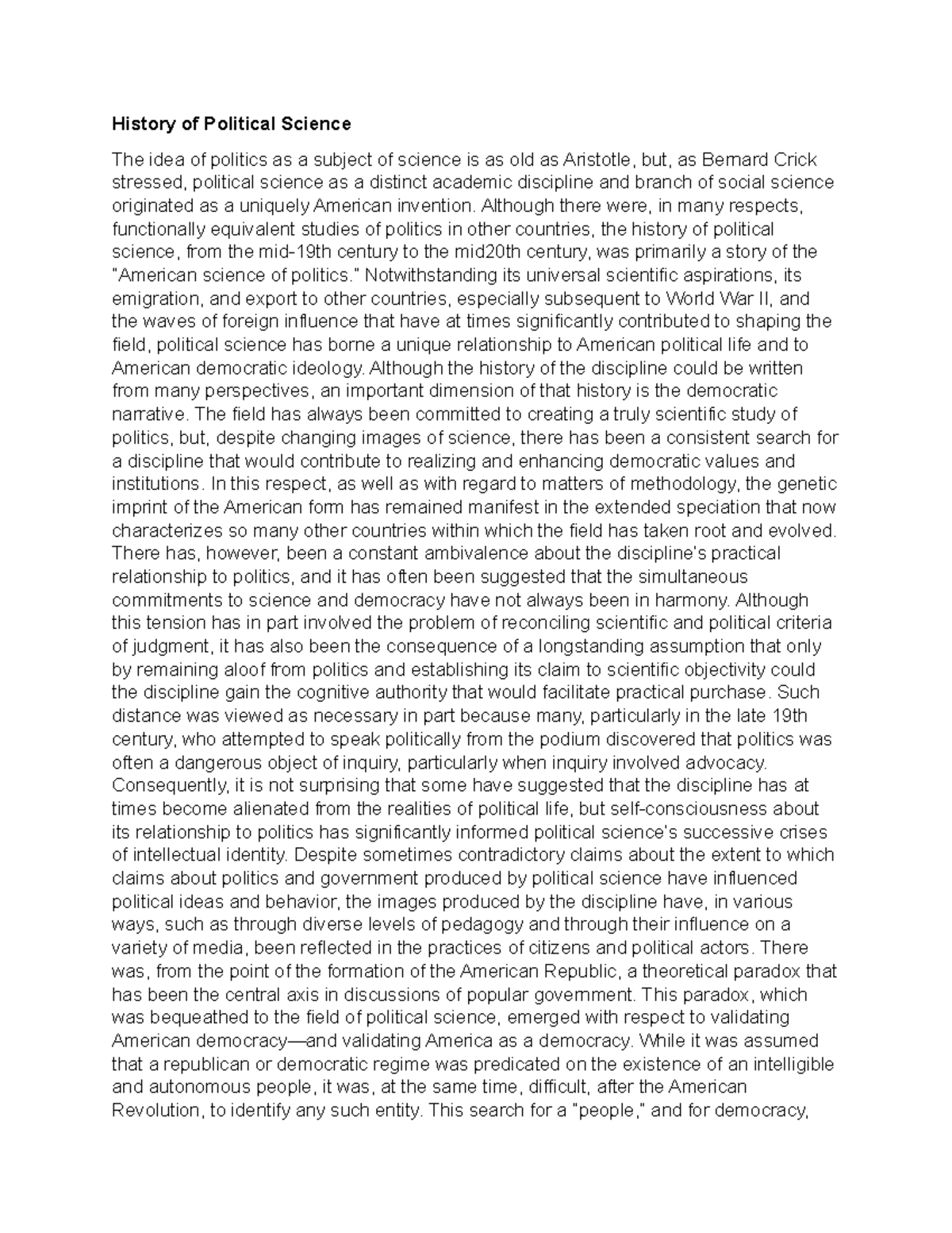 History of Political Science - Although there were, in many respects ...