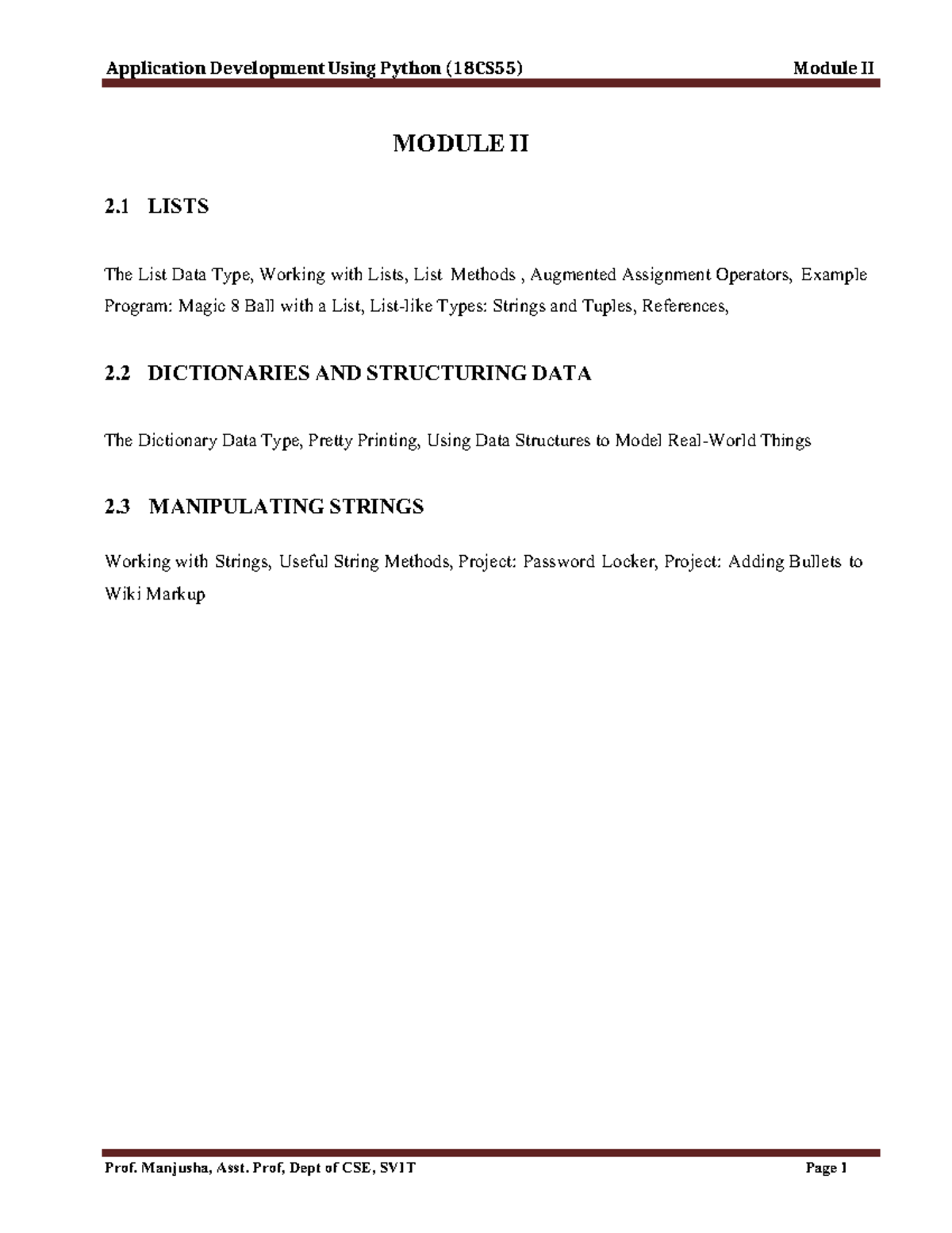 Module Ii Notes Prof Manjusha Asst Prof Dept Of Cse Svit Page 1 Module Ii 2 Lists The