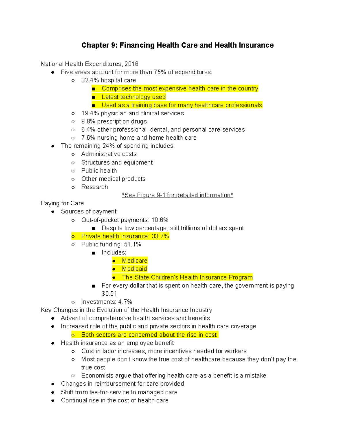 HPEX 445 Chapter 9 Notes - Chapter 9: Financing Health Care and Health ...