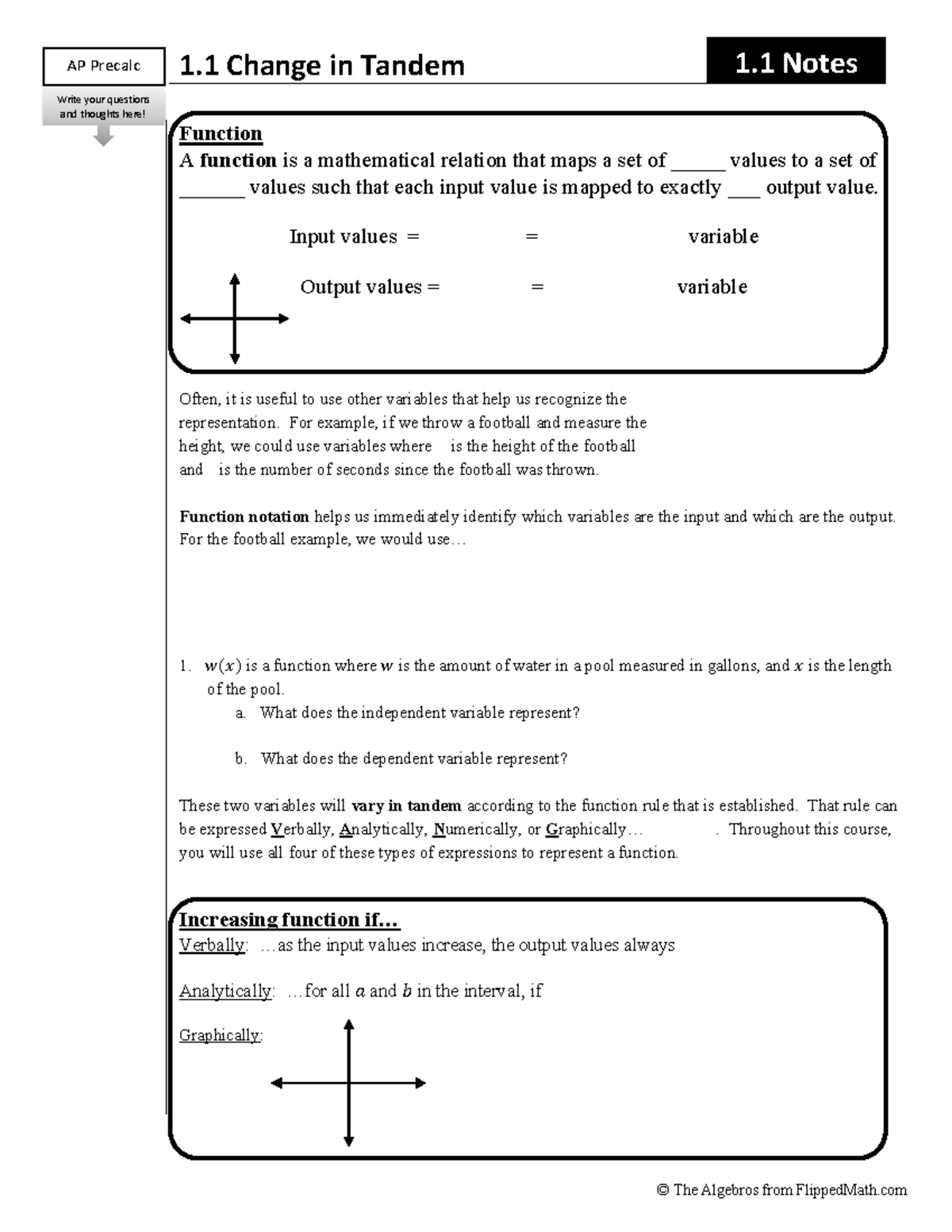 1 Blank 1.1 Change in Tandem - Function A function is a mathematical relation that maps a set of ...