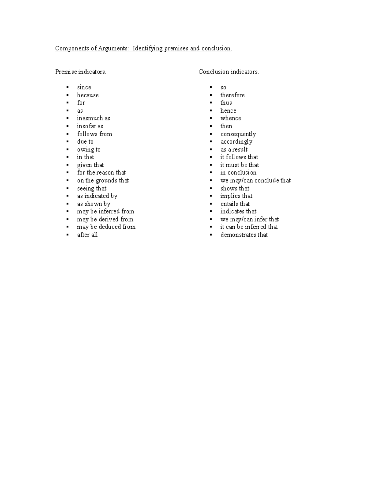 Identifying argument components - Components of Arguments: Identifying premises and conclusion ...