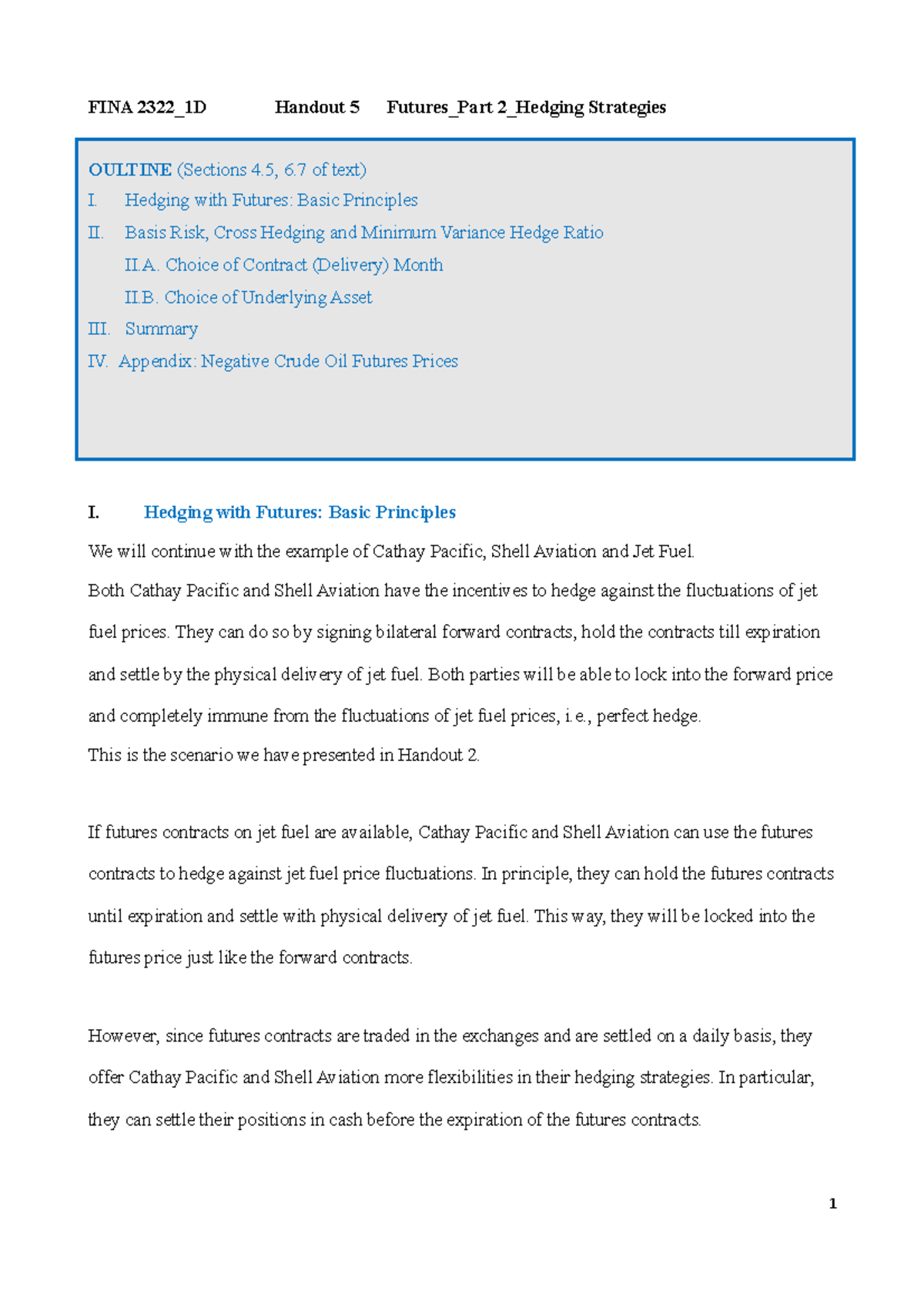 FINA 2322 Handout 5 Futures II - FINA 2322_1D Handout 5 Futures_Part 2 ...