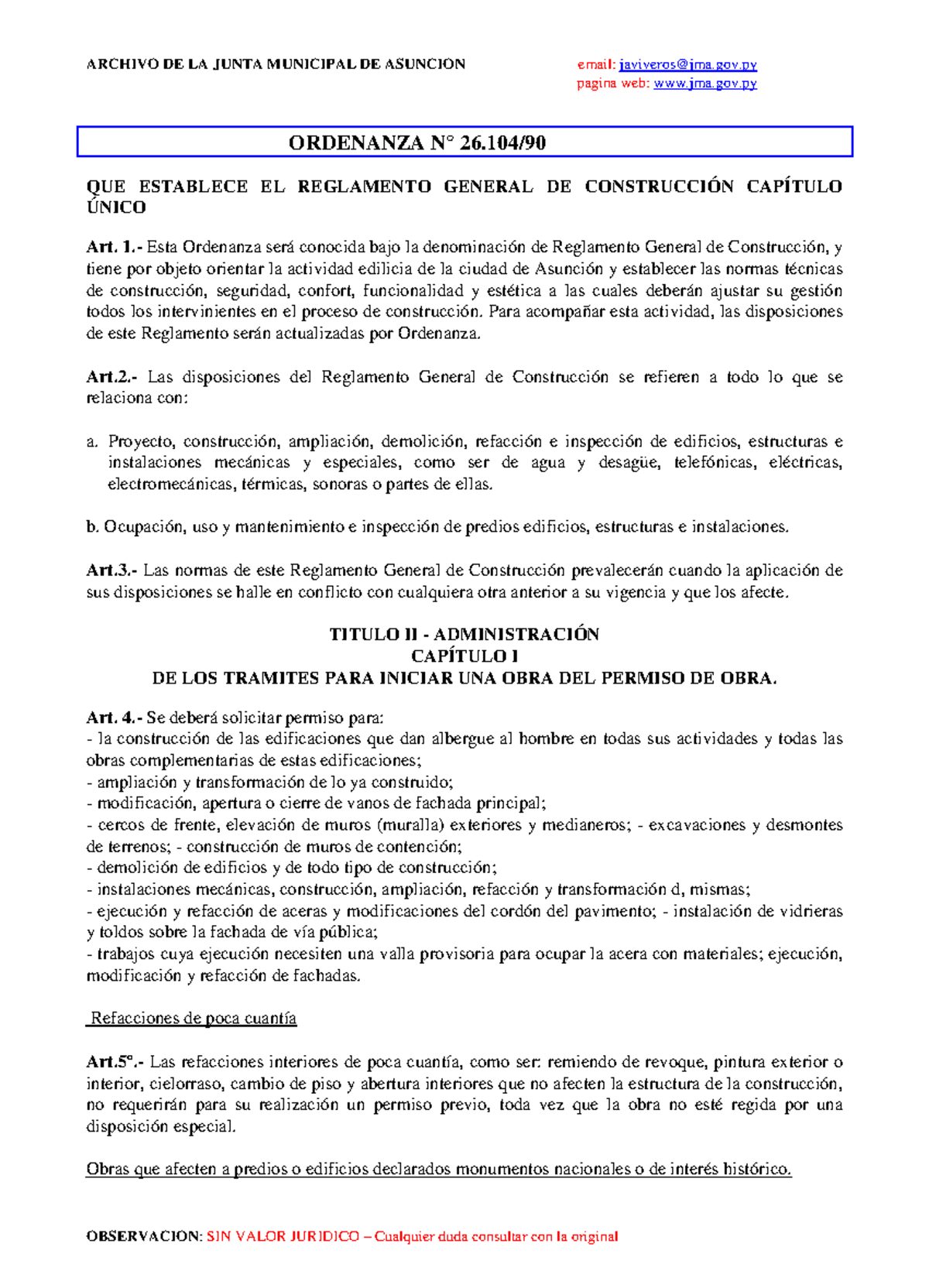 Ordenanza 26104-90 Reglamento General de la Construcción - pagina web: jma.gov ORDENANZA N° 26 ...