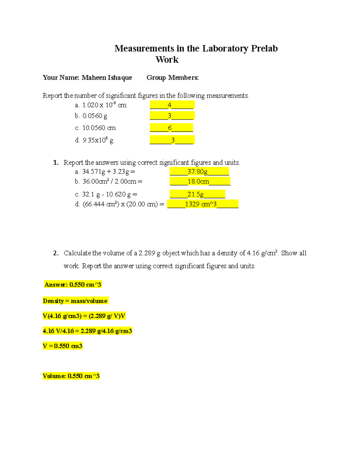 Measurements Prelab Work - Maheen Ishaque - Measurements in the ...
