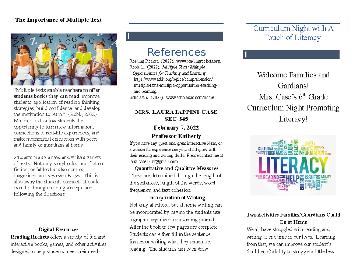 Topic 5 assignment examine brouchure - The Importance of Multiple Text ...