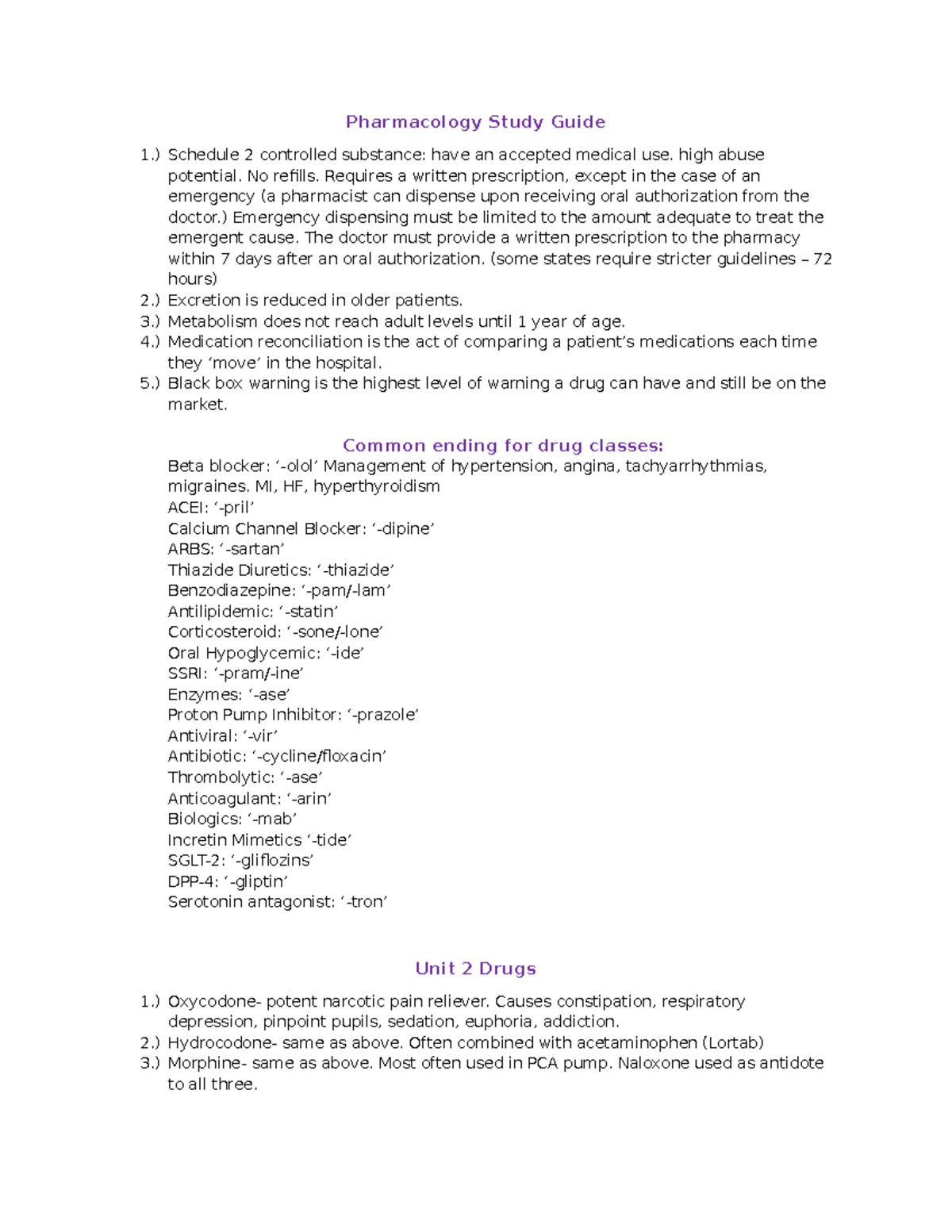Pharmacology Study Guide - ) Schedule 2 controlled substance: have an ...