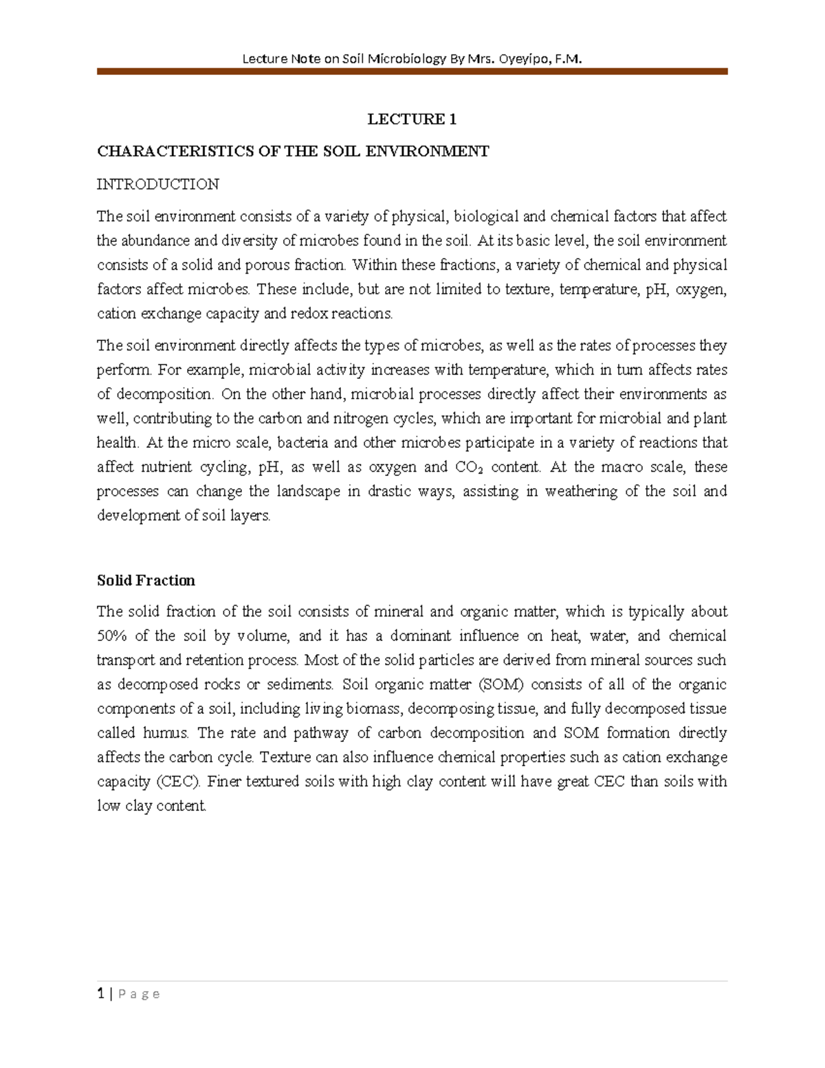 Soil treatment - LECTURE 1 CHARACTERISTICS OF THE SOIL ENVIRONMENT ...