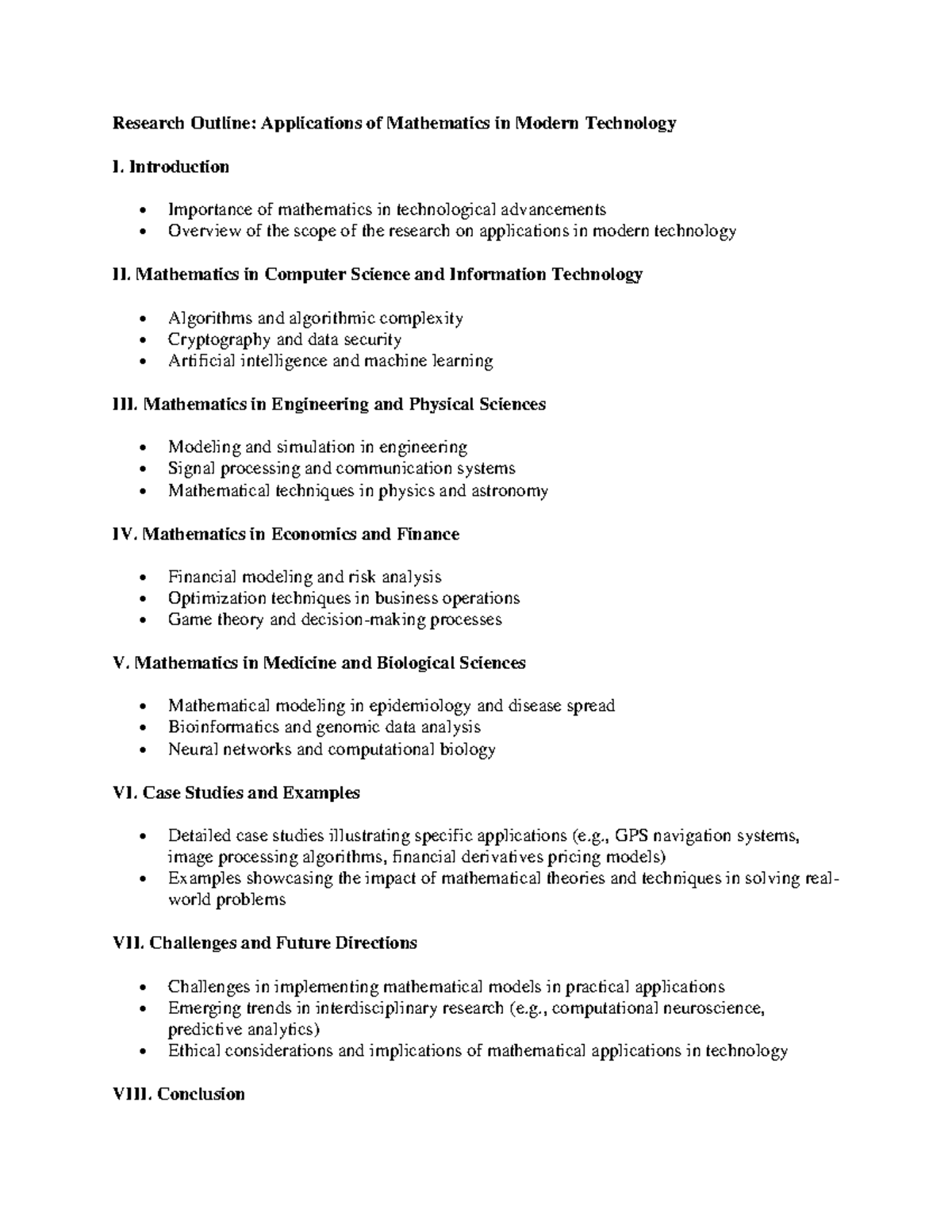 MATH Research - Research Outline: Applications of Mathematics in Modern ...