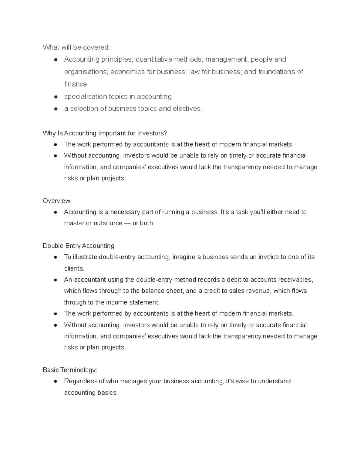 Accounting Overview 1 - What will be covered: Accounting principles ...