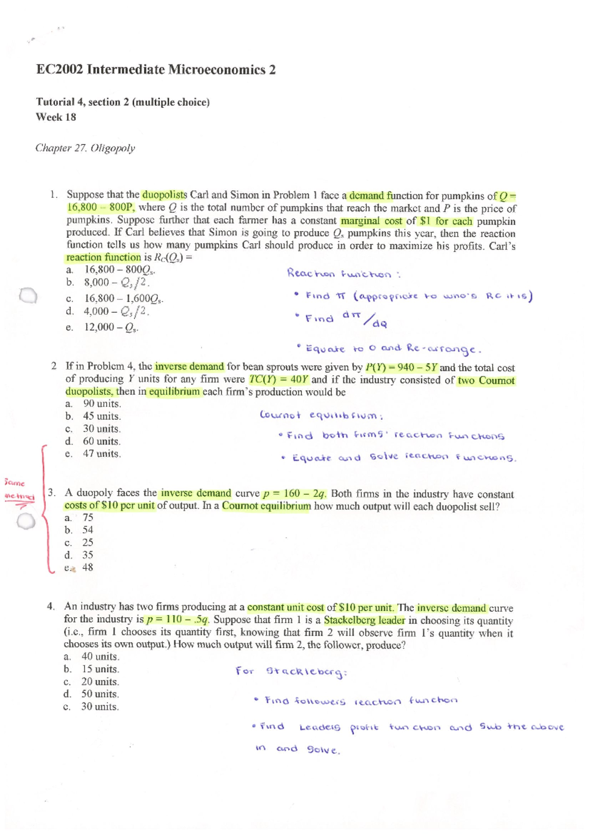 Ec2002 Intermediate Micro 2 Tutorials - EC2002 - Studocu