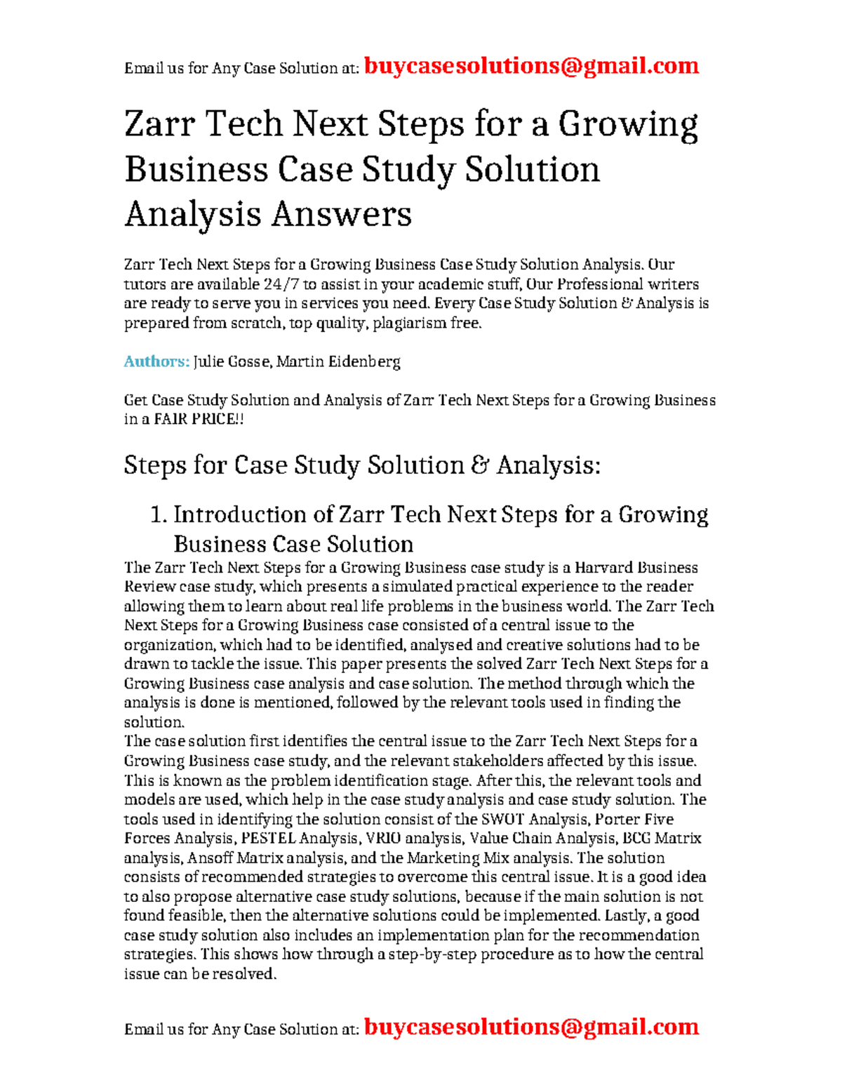 Case Solution Zarr Tech Next Steps for a Growing Business - Zarr Tech ...