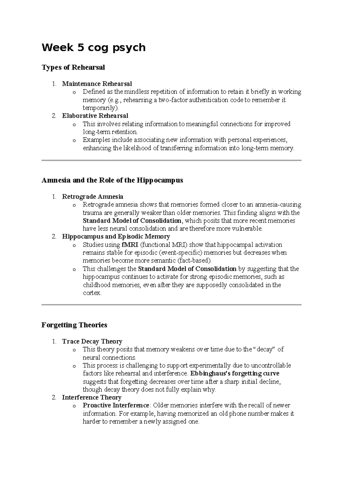 Week 5 cog psych - notes from lecture - Week 5 cog psych Types of ...
